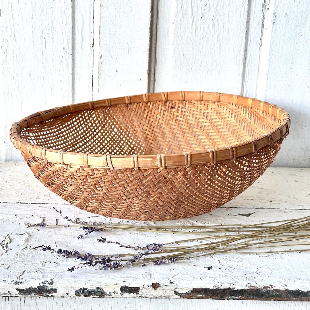 Vintage Extra Large Round Basket Woven Basket Winnowing Basket Bamboo ...