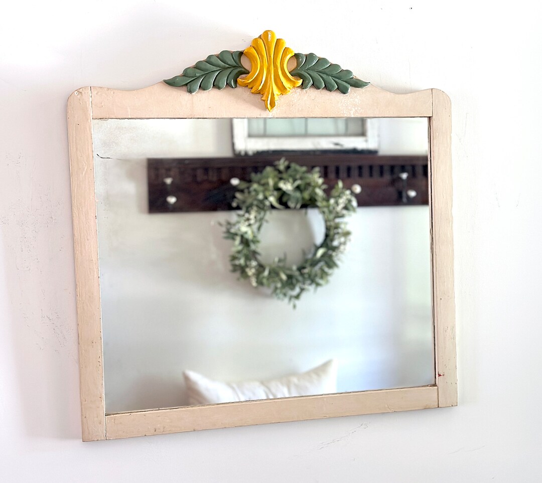 Vintage Large Mirror Wood Frame Cottage Chic Mirror Wall - Etsy