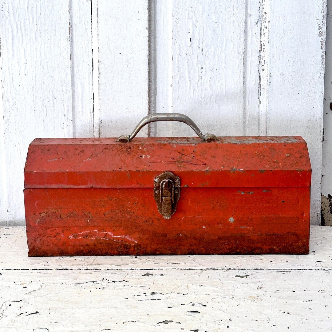 Vintage Tool Box Industrial Metal Storage Box Leather Handle - Etsy
