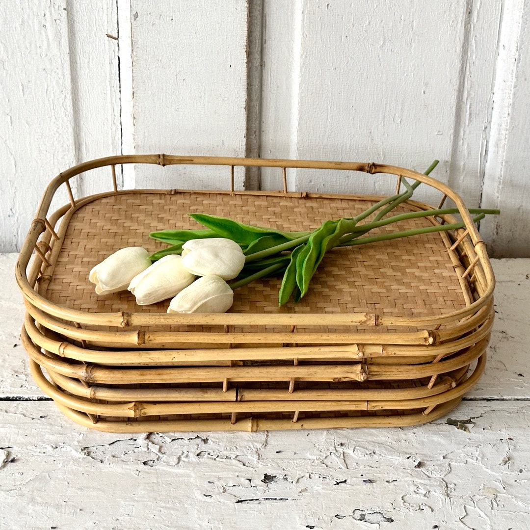Vintage Bamboo Trays Serving Trays Small Snack Size Boho Decor ...