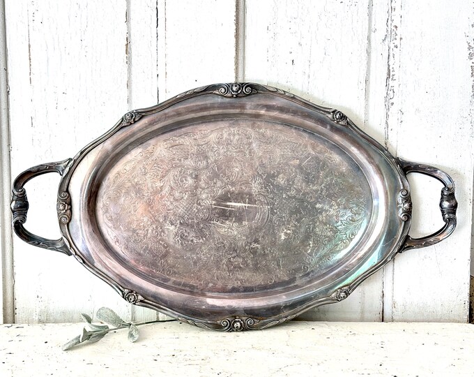 Vintage Large Silver Tray Serving Tray Ornate Rogers - Etsy