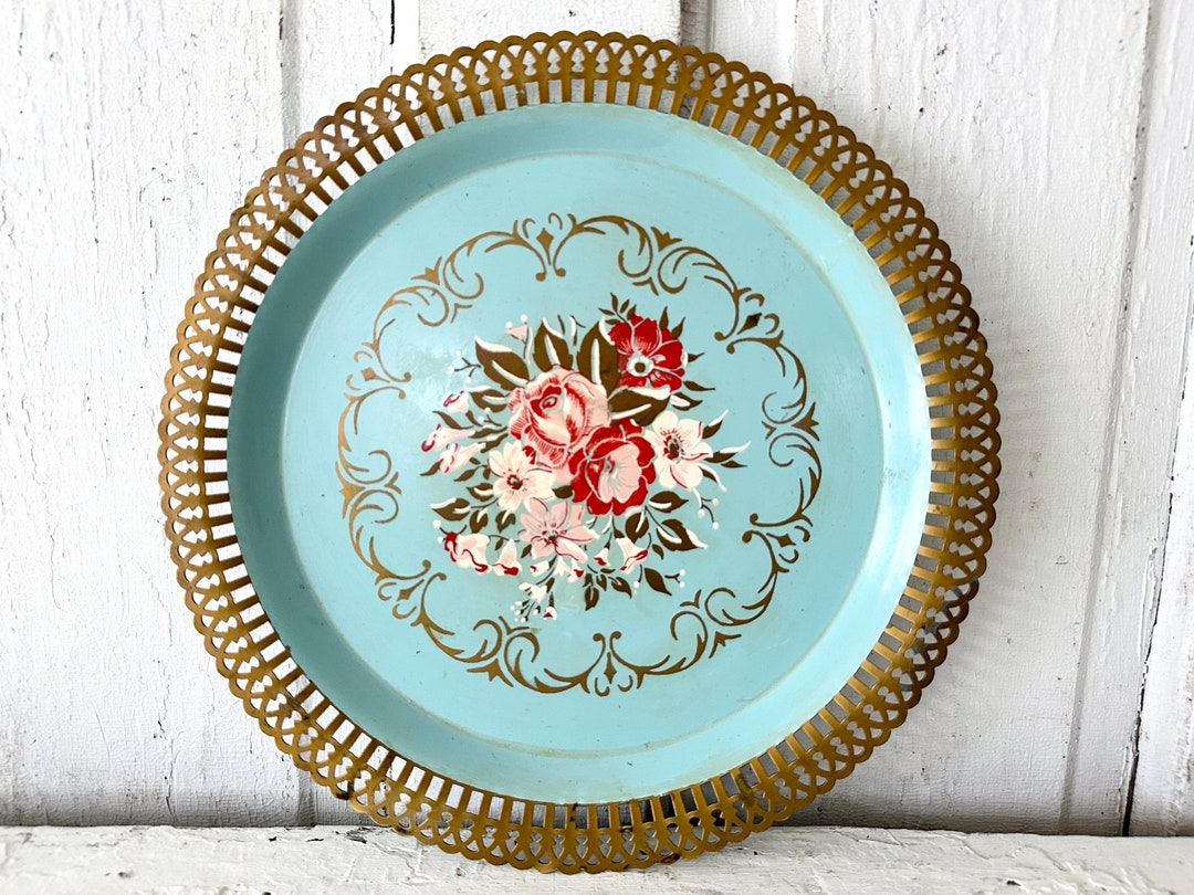 Vintage Tole Tray Serving Tray Hand Painted Floral Social Supper Tray ...