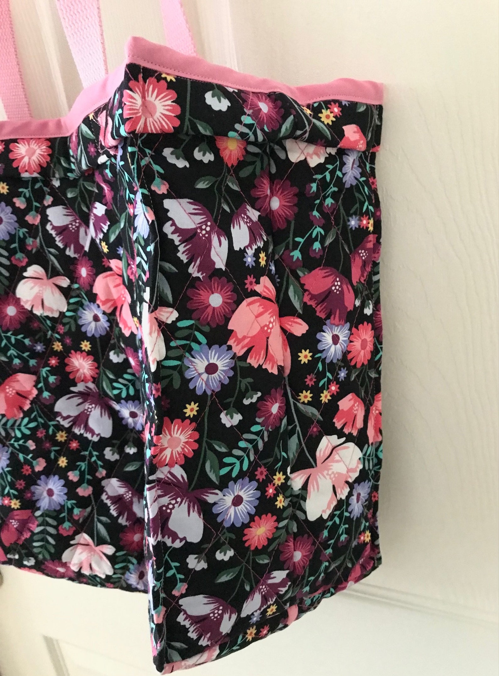 Large Tote Bag, Flowers Pink Black, Handmade Gift, Ready to Ship - Etsy
