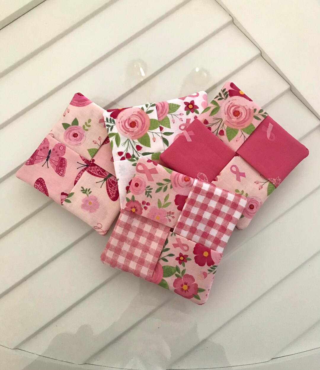 Folded Coasters Set of 4, Mug Rugs, Pink Floral Fabrics, Gift Set ...