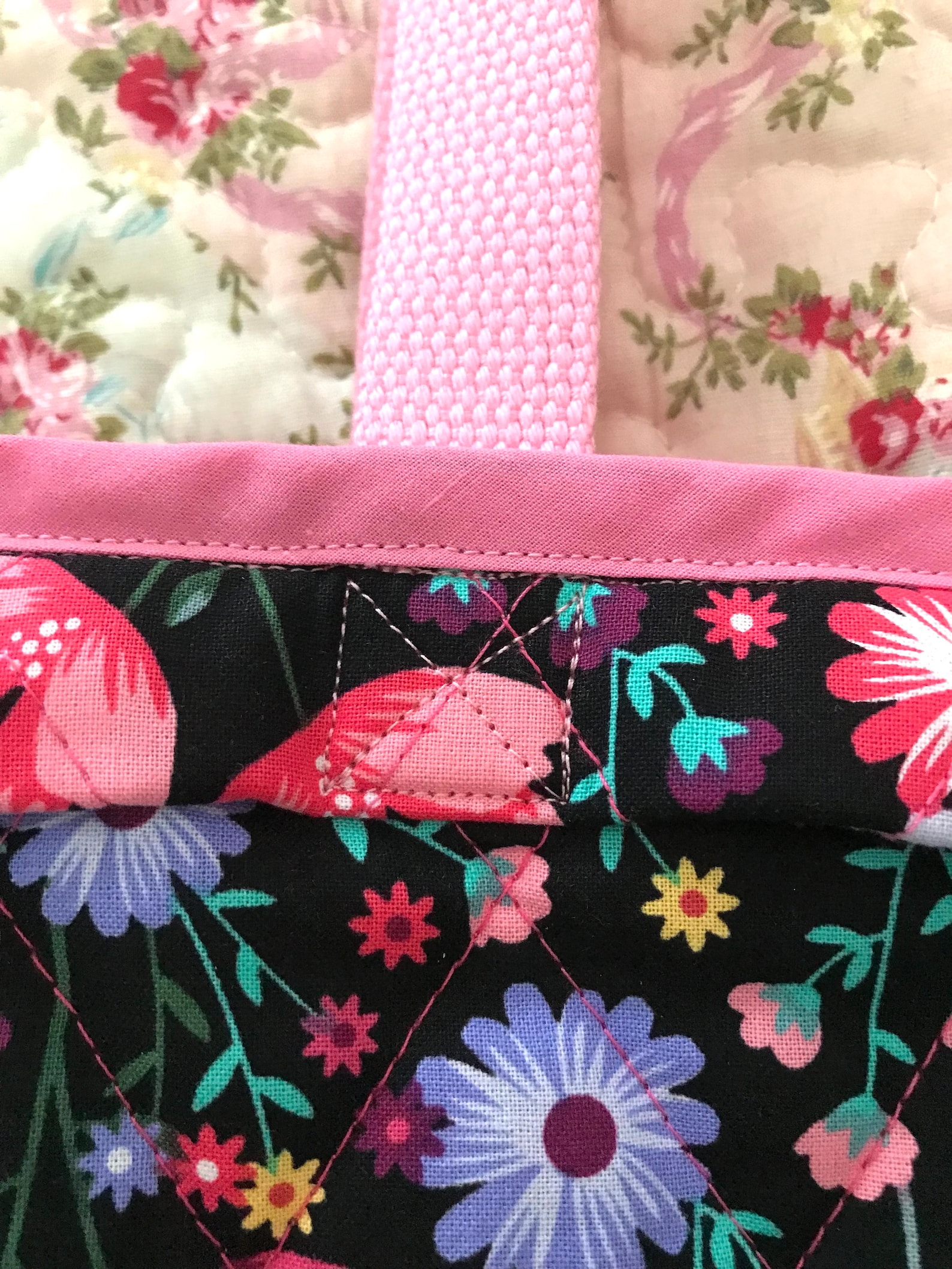 Large Tote Bag, Flowers Pink Black, Handmade Gift, Ready to Ship - Etsy