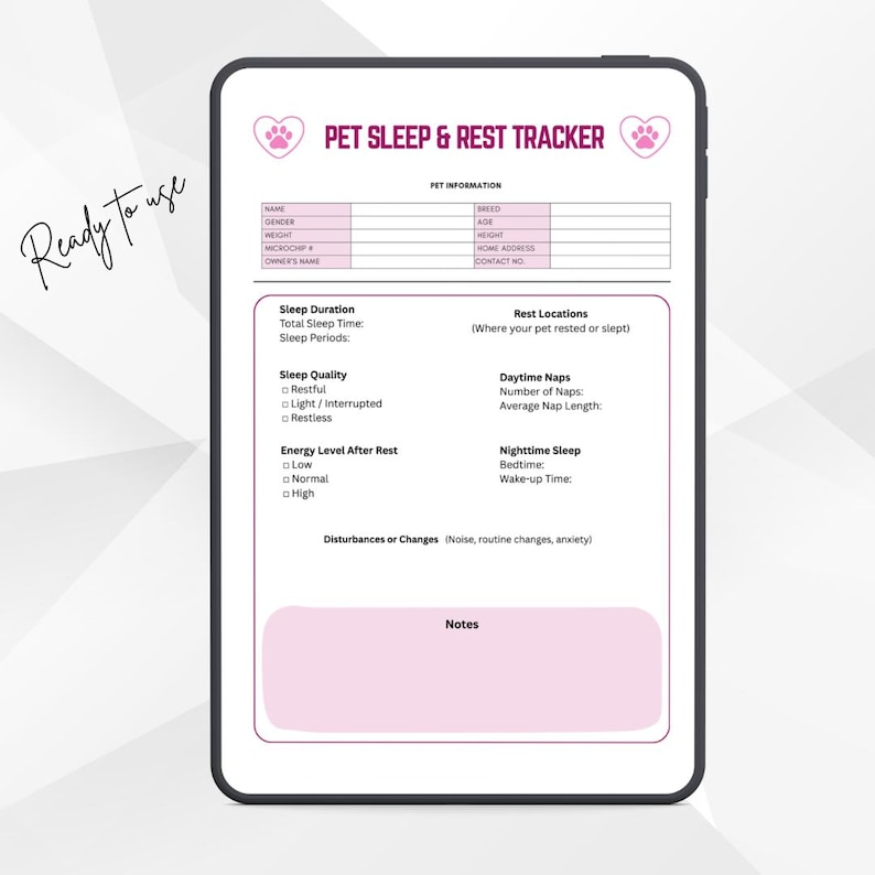 Pet Sleep Tracker: Puppy Kitten Nap Log, Animal Health Routine (PDF PNG ...