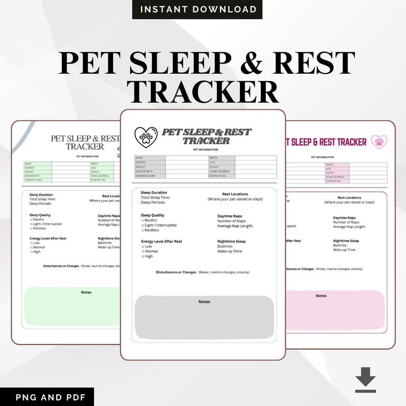Pet Sleep Tracker: Puppy Kitten Nap Log, Animal Health Routine (PDF PNG ...
