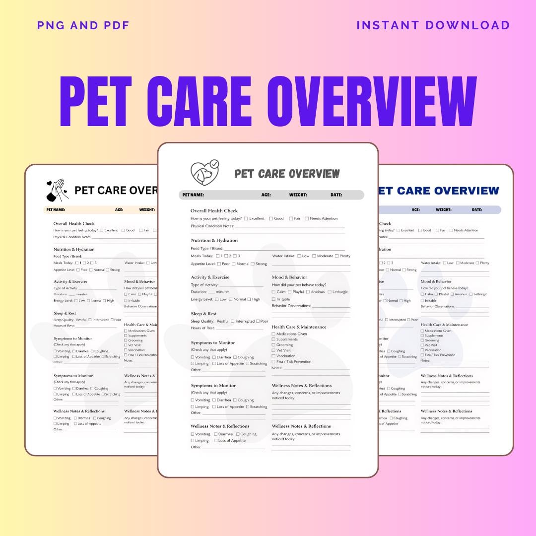 Pet Health Care Planner: Veterinary Visit Log, Wellness Tracker (PDF ...
