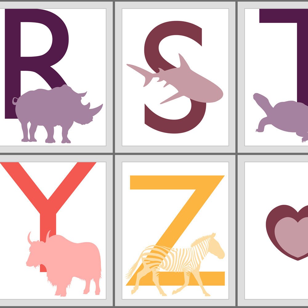 Animal Alphabet Nursery Art Print Sunset Colors Baby - Etsy