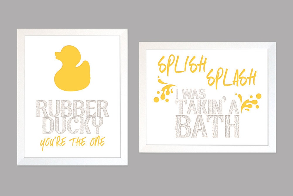 Set of Two Bath Time Typography Art Prints - Rubber Ducky and Splish ...