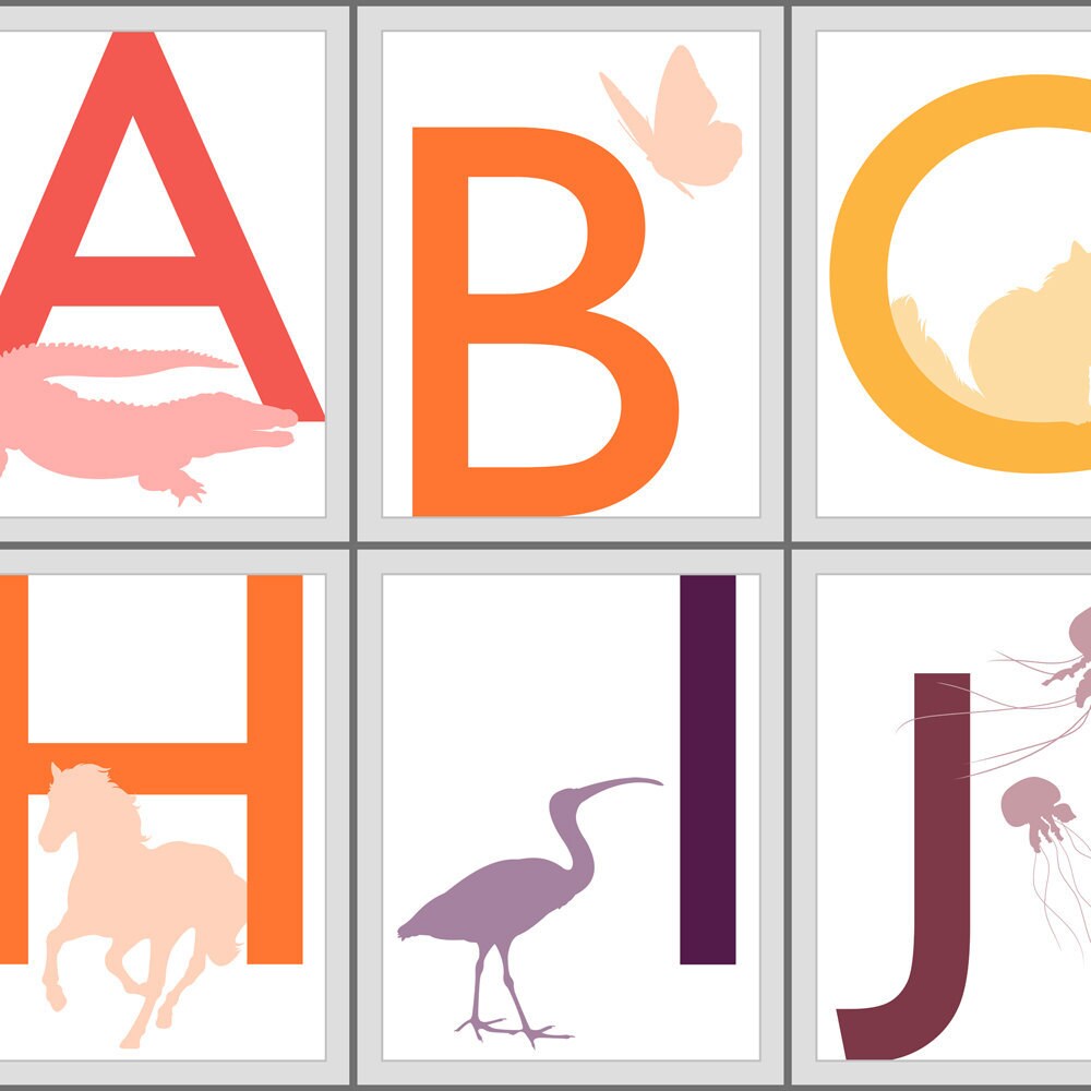 Animal Alphabet Nursery Art Print Sunset Colors Baby - Etsy