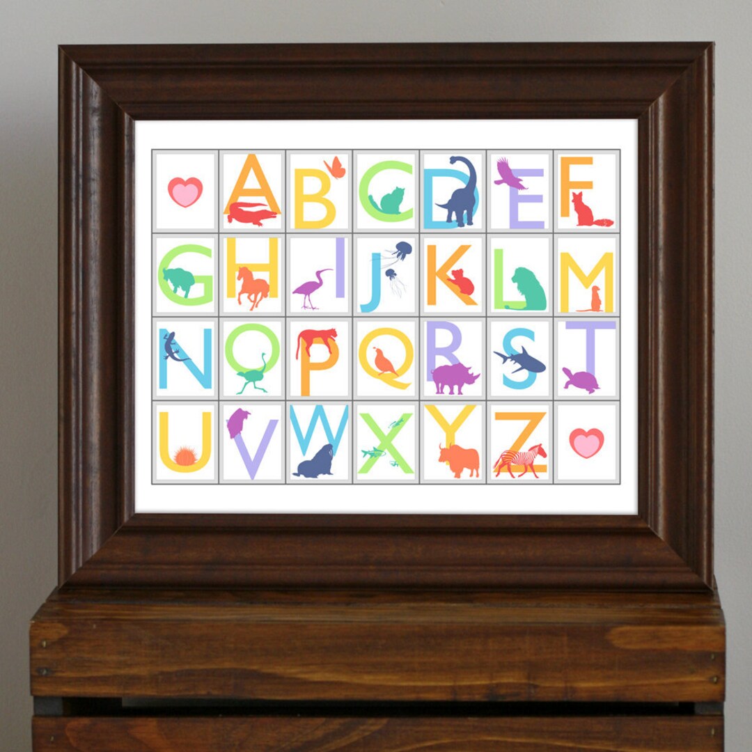 Rainbow Animal Alphabet, Educational Nursery Art Print - Bright Colors ...