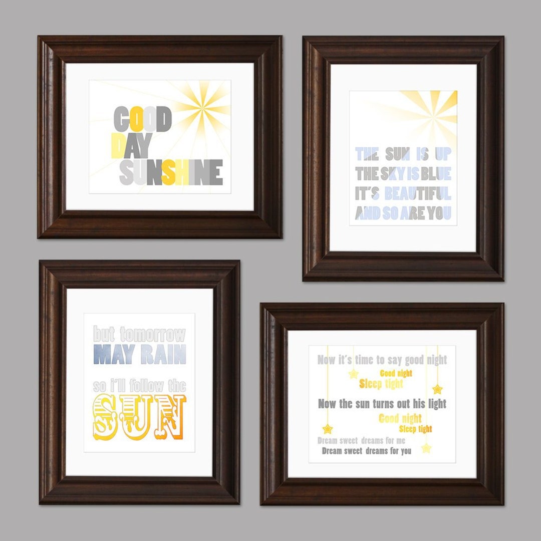 Sun and Sky Beatles Themed Set of Four Nursery Art Prints - Yellow ...
