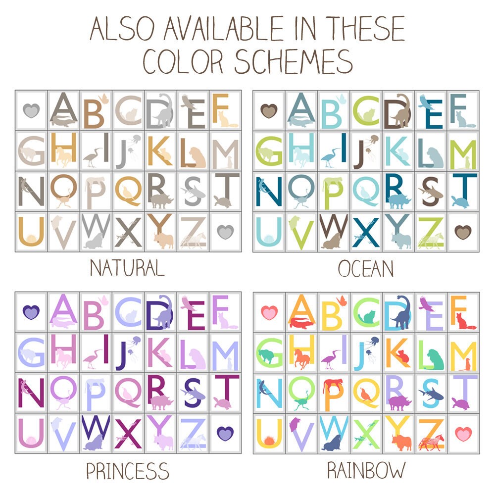 Animal Alphabet Nursery Art Print Sunset Colors Baby - Etsy