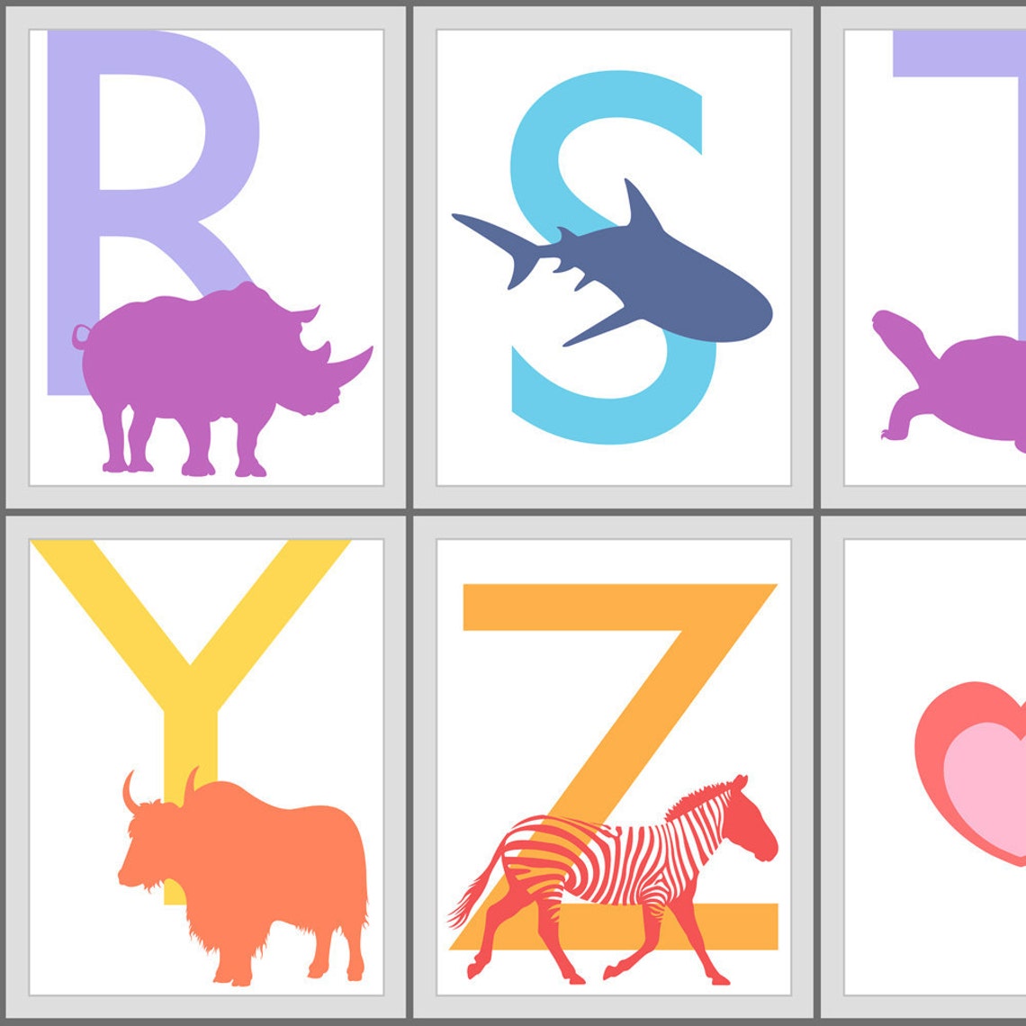 Rainbow Animal Alphabet Educational Nursery Art Print - Etsy