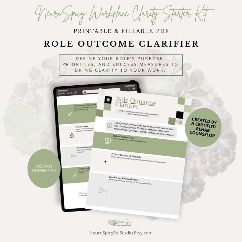 Role Outcome Clarifier Worksheet, Neurodivergent Workplace Tool ...