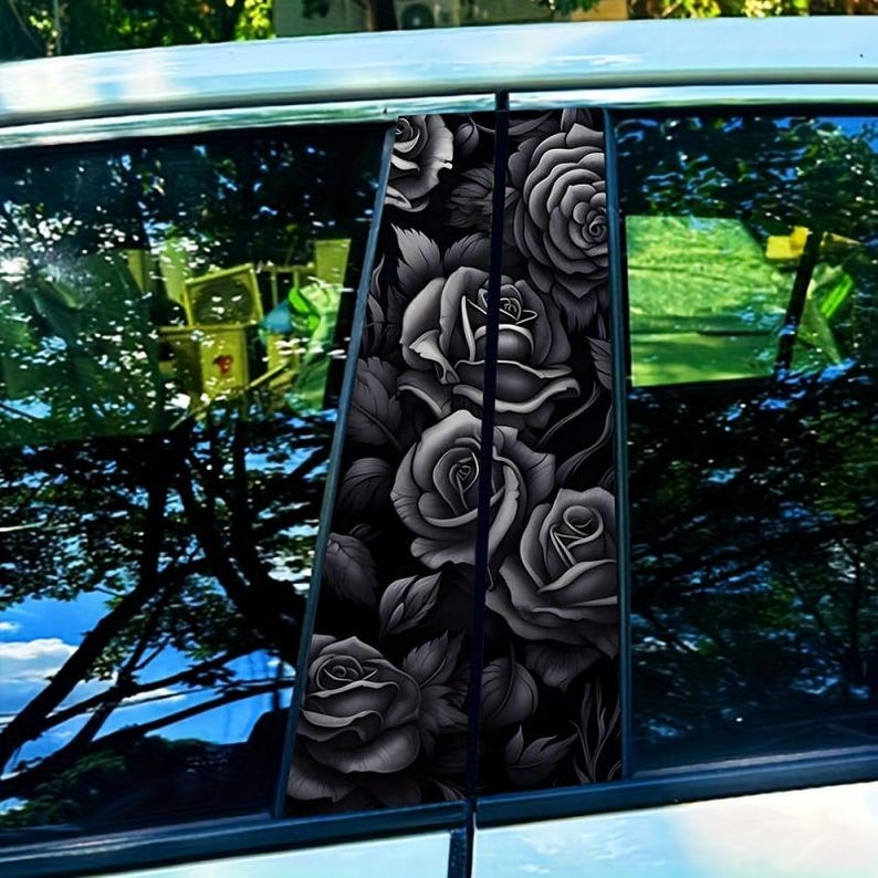 Black Rose Car B Pillar Decal, Gothic Floral Vinyl Window Trim ...