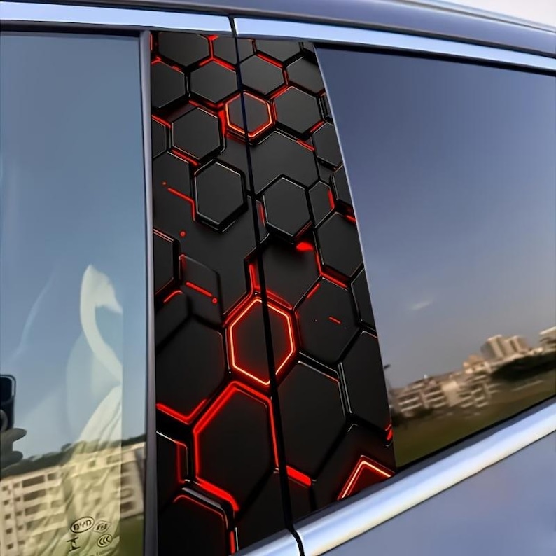 Red Hexagon Car B Pillar Decal, Honeycomb Cyberpunk Vinyl Window Trim ...
