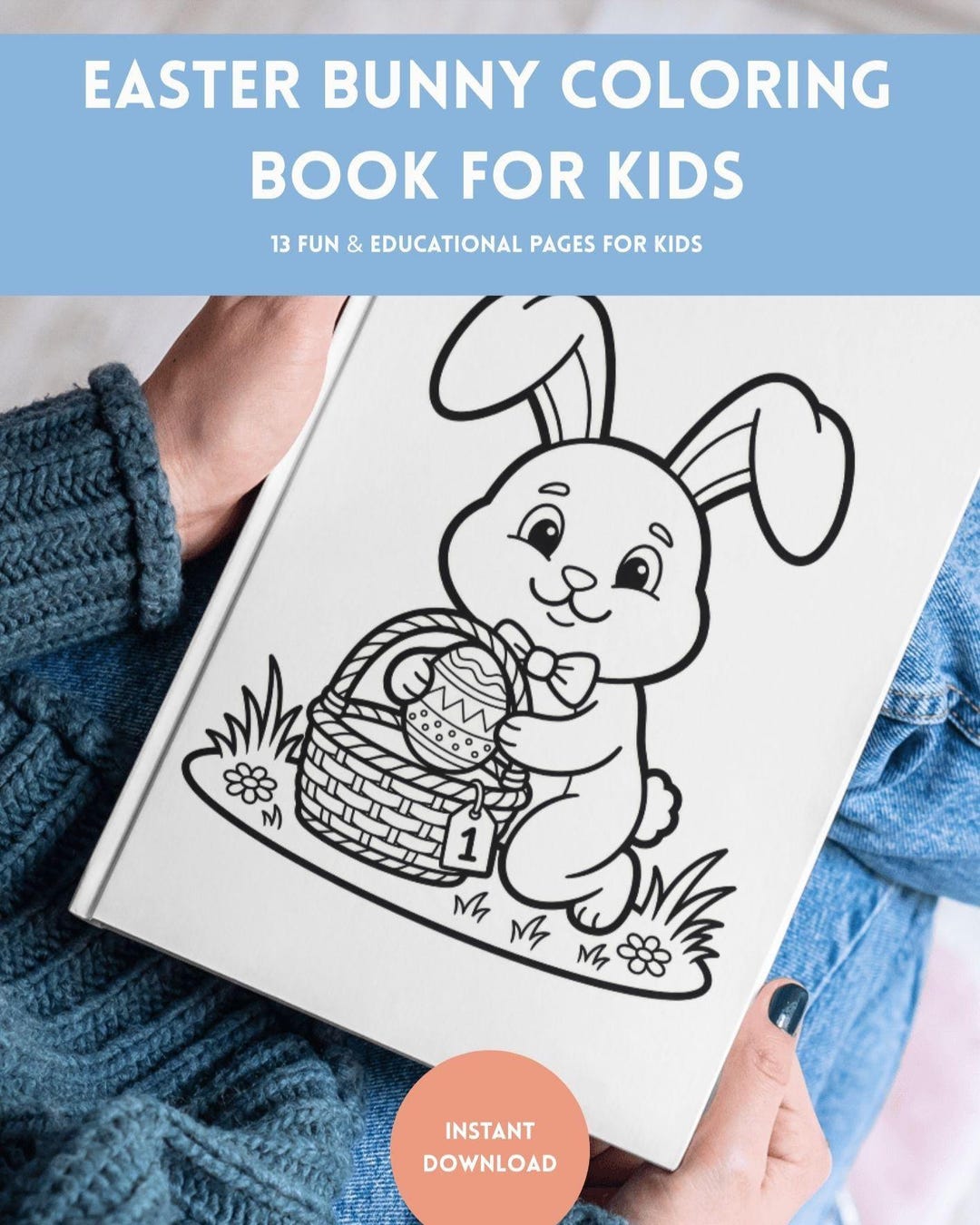 Easter Bunny Coloring Book for Kids | 13 Cute & Easy Pages | Printable ...