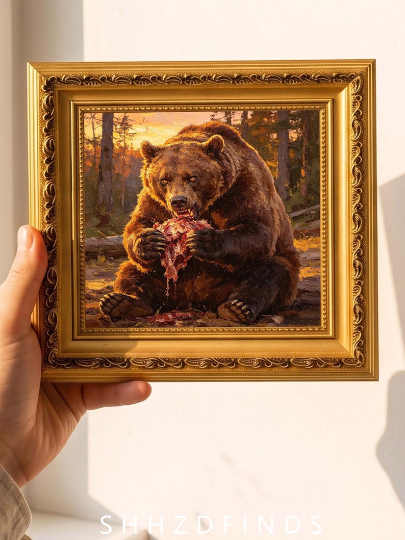 Brown Bear Forest Dining Oil Painting, Custom Oil Painting From Photo ...