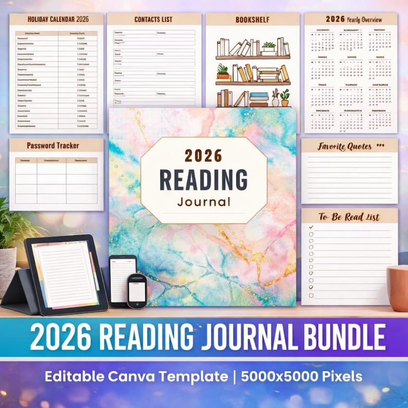 2026 Reading Journal Bundle Canva Kdp Printable - 3 Pdf - Digital ...