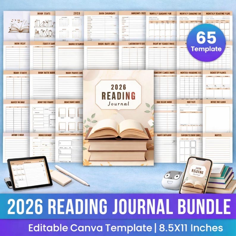 2026 Reading Journal Bundle Canva Kdp Printable - 3 Pdf - Digital ...