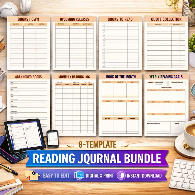 2026 Reading Journal Bundle Canva Kdp Printable - 3 Pdf - Digital ...