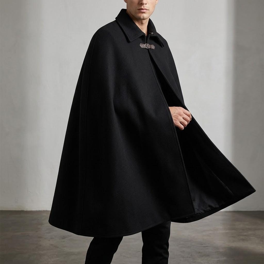Men's Black Cape Coat: Minimalist Gothic Loose Fit Trench Lapel ...