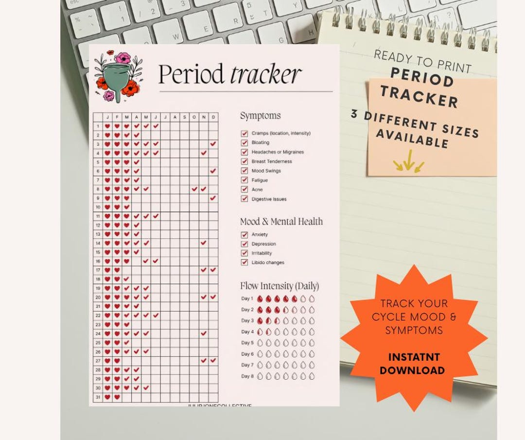 Period Tracker Printable, Cycle Mood Symptoms Journal (digital Download ...