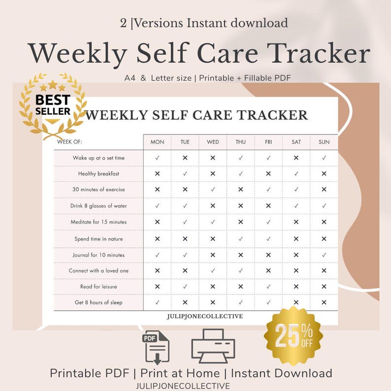 Weekly Self Care Tracker, Daily Routine Planner (printable PDF) - Etsy
