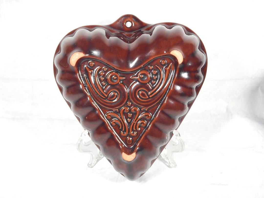 Cerabac West Germany Heart Shape Redware Pottery Baking Mold Embossed ...