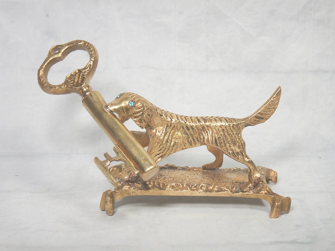 Solid Brass Pointer Dog Carrying Removable Corkscrew, Blue Rhinestone ...