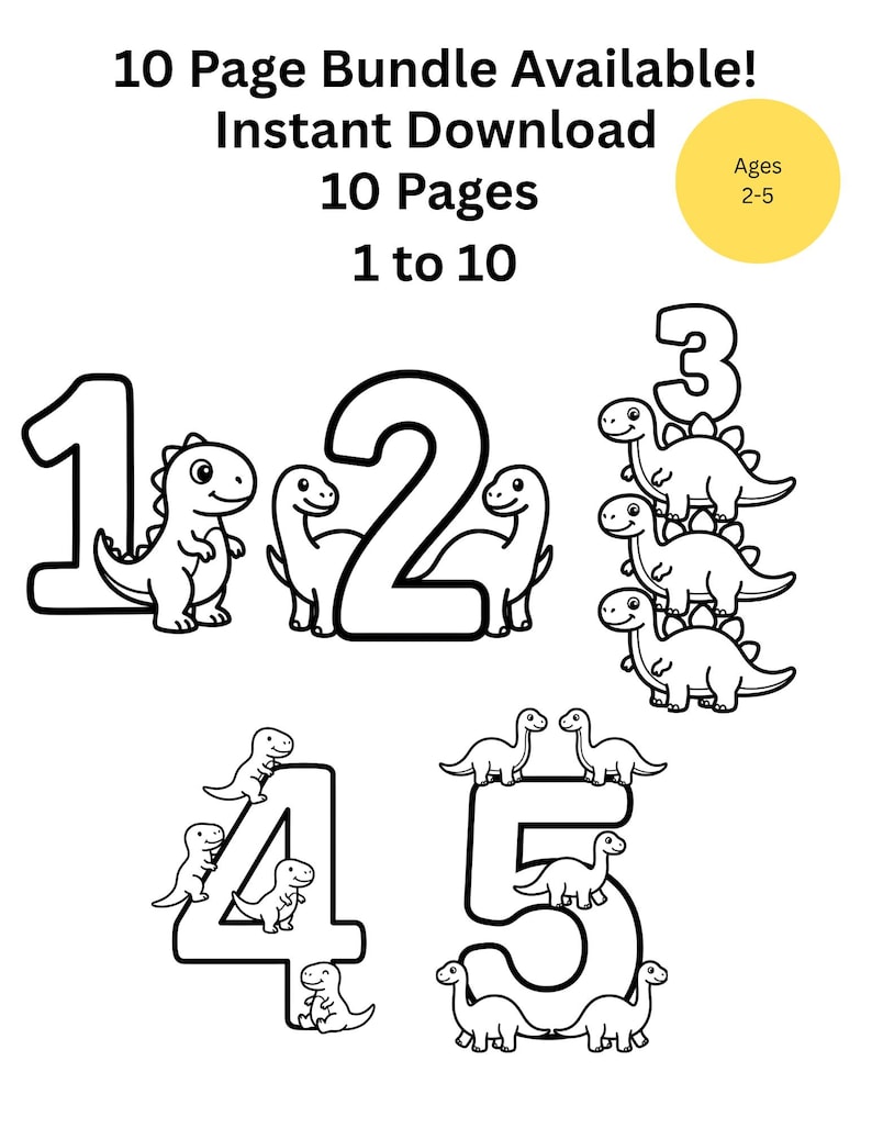 Dinosaur Numbers 1–10 Coloring Book Printable | Preschool Counting ...