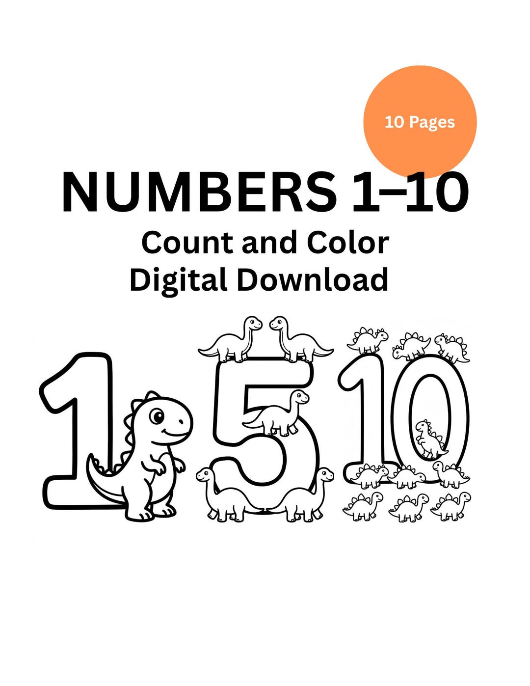 Dinosaur Numbers 1–10 Coloring Book Printable | Preschool Counting ...