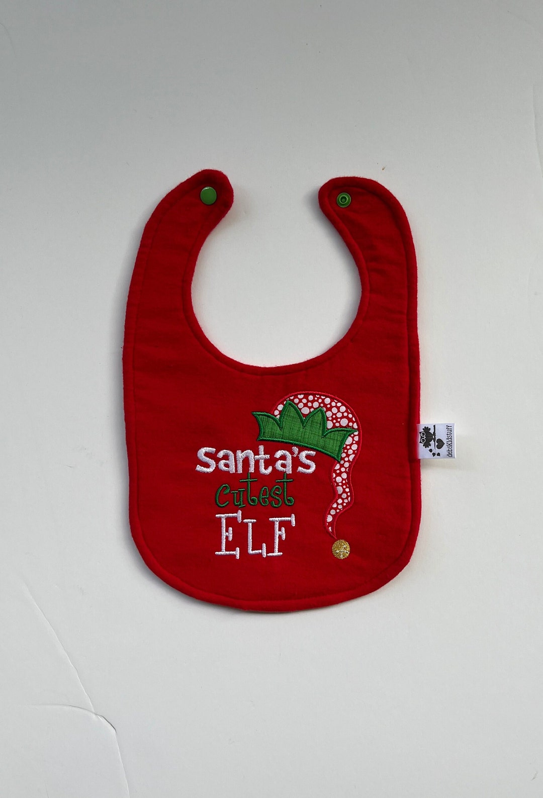 Santa's Cutest Elf Christmas Bib, Red or Green Flannel, Gift for Baby ...
