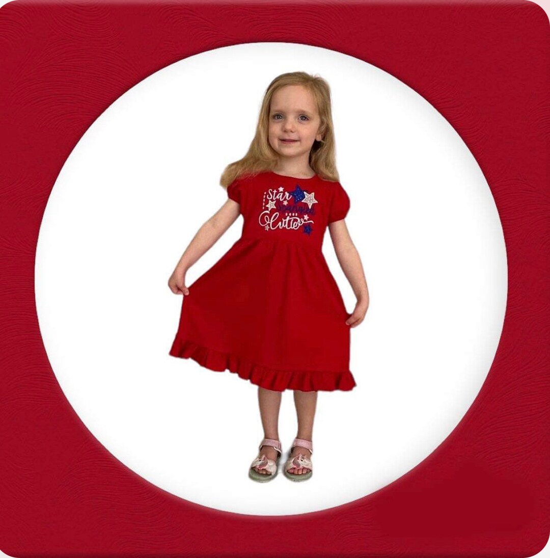 Little Girls Patriotic Dress, Red Knit Ruffled Dress, Sizes 2, 3, 4 and ...