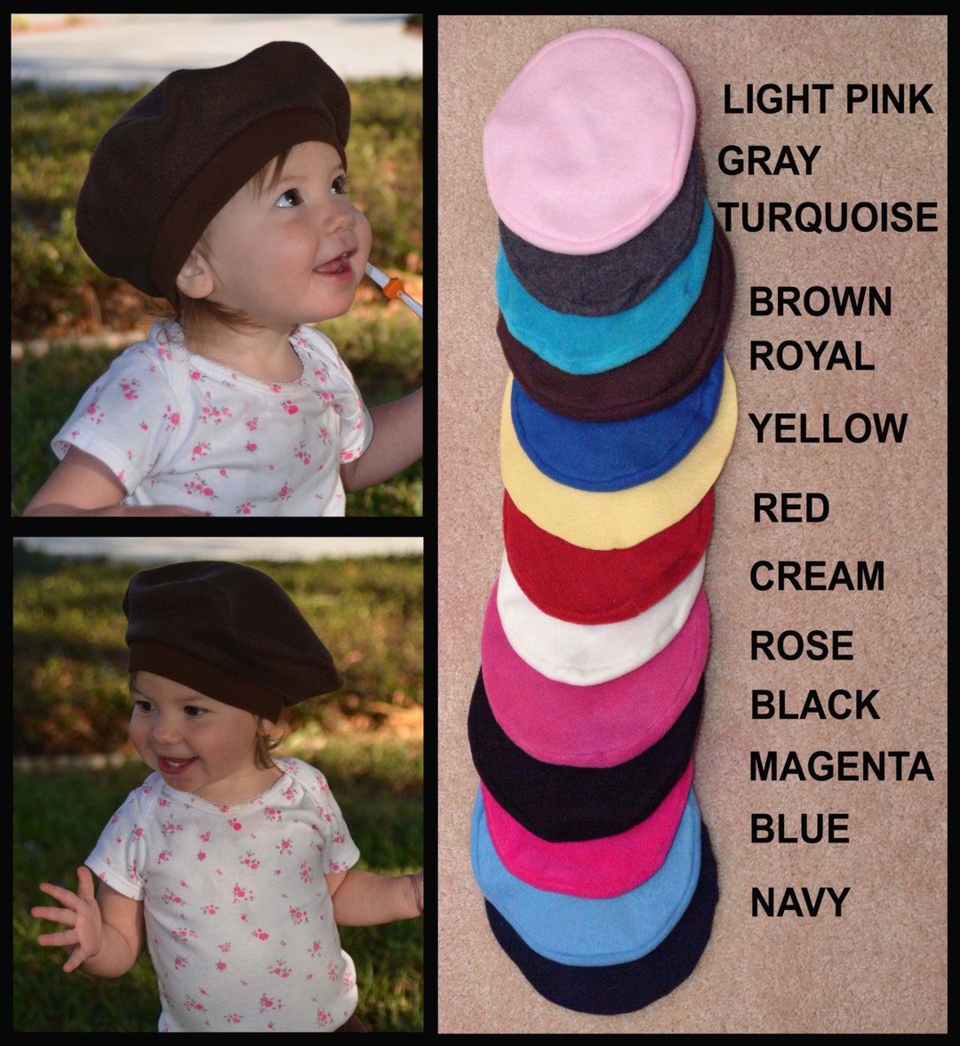 French Beret for Kids, Sizes NB-9 Years, Fleece Hat, Gift for Kids ...