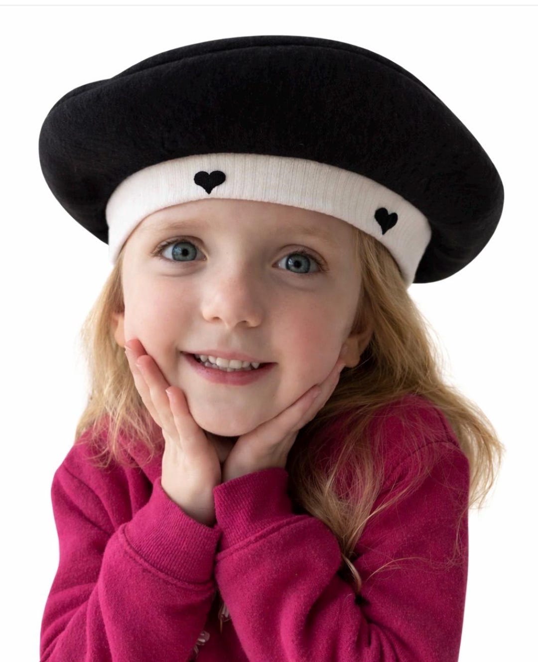 Childs Black Beret Hat With Heart Trim, Infant French Style Hat, Cute ...