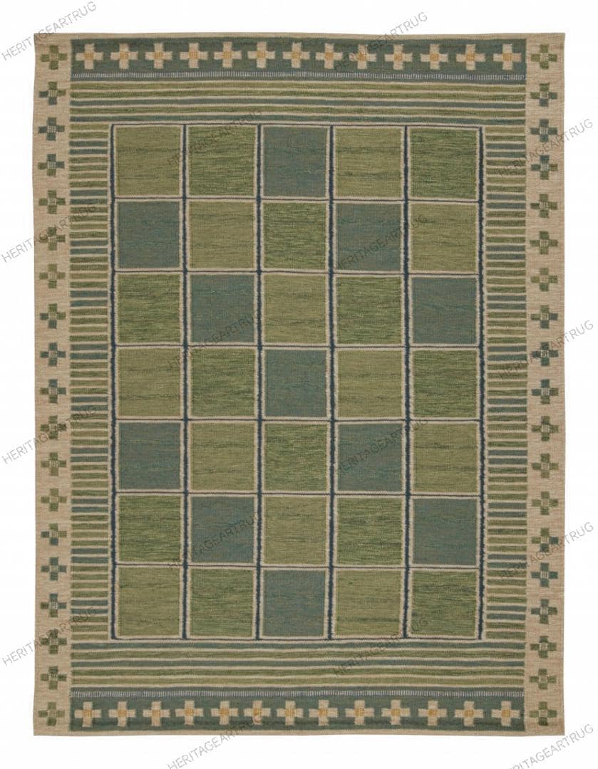 Handmade Green Checkered Wool Rug, Modern Geometric Scandinavian Carpet ...