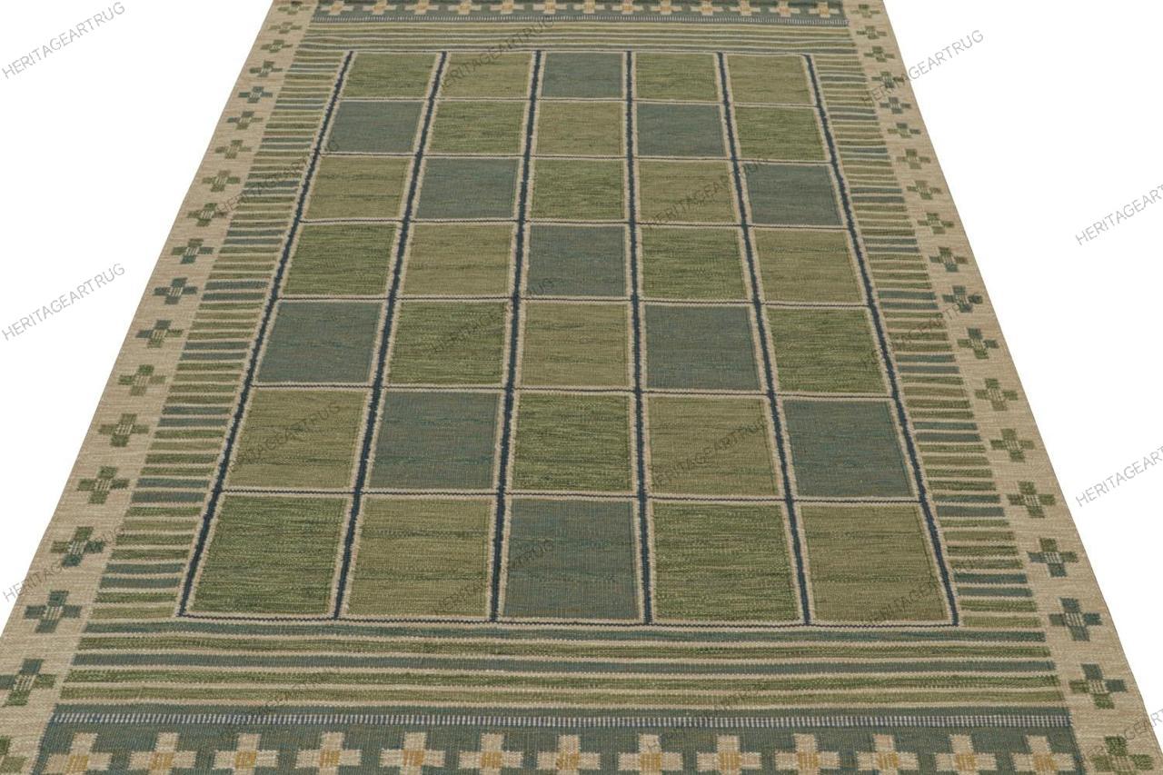 Handmade Green Checkered Wool Rug, Modern Geometric Scandinavian Carpet ...