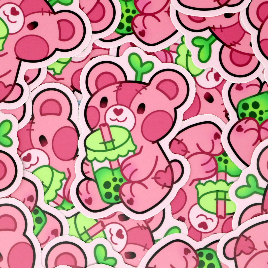 Boba Milk Tea Matcha Bubble Tea Teddy Bear | Waterproof Vinyl Sticker ...
