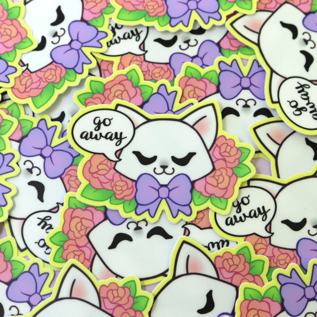 Go Away Rude Cat Floral Waterproof Vinyl Sticker - Etsy Canada