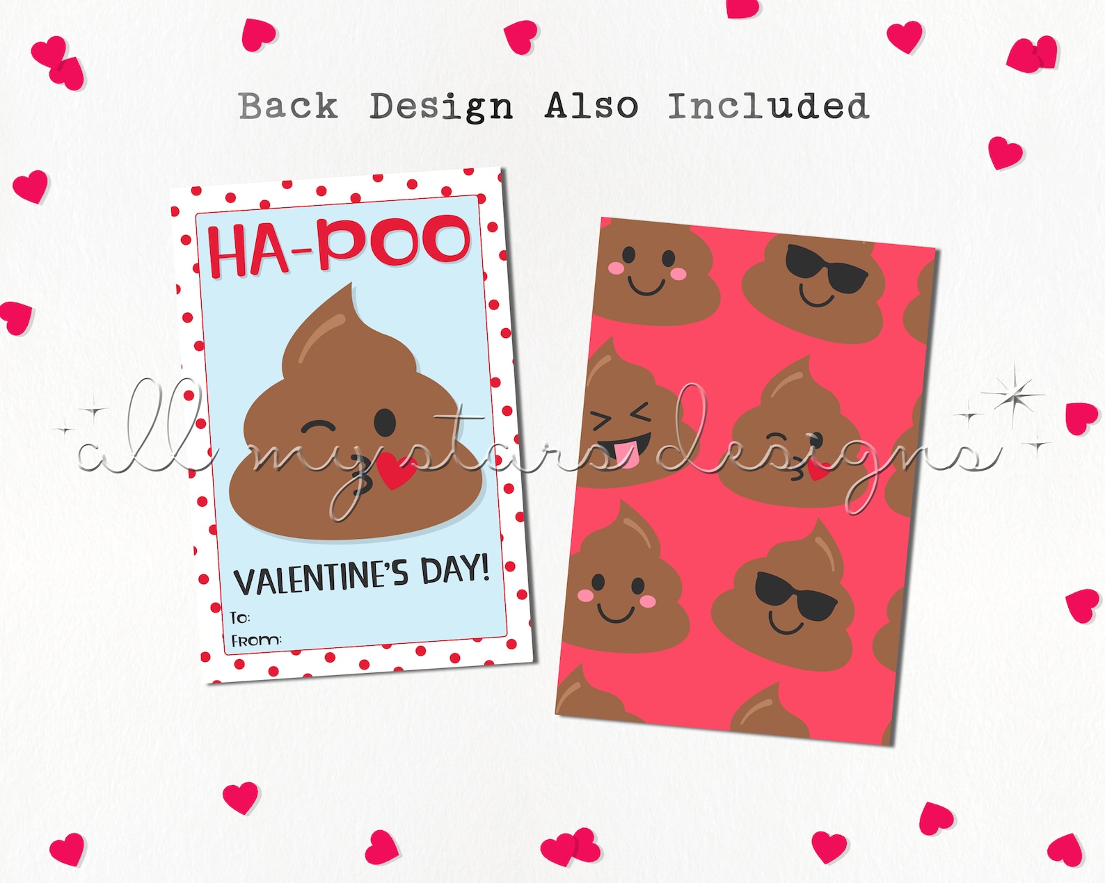 PRINTABLE Cute Poop Emoji Valentine Cards Set of 6 - Etsy