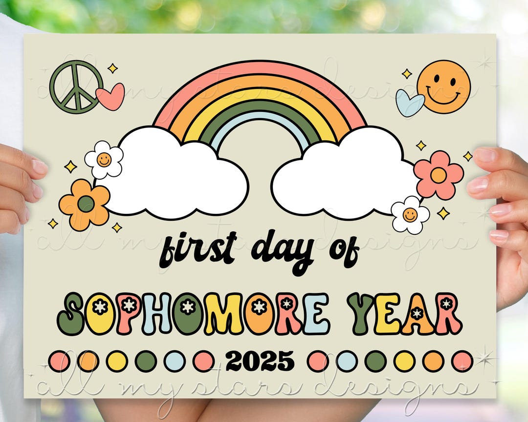 PRINTABLE First Day of Sophomore Year 2025 Retro Rainbow Sign | Instant ...