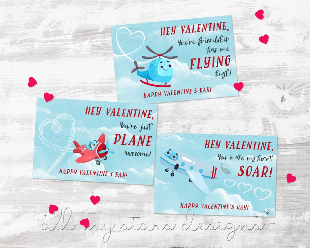 PRINTABLE Cute Plane, Jet and Helicopter Valentine Card Set | Instant ...