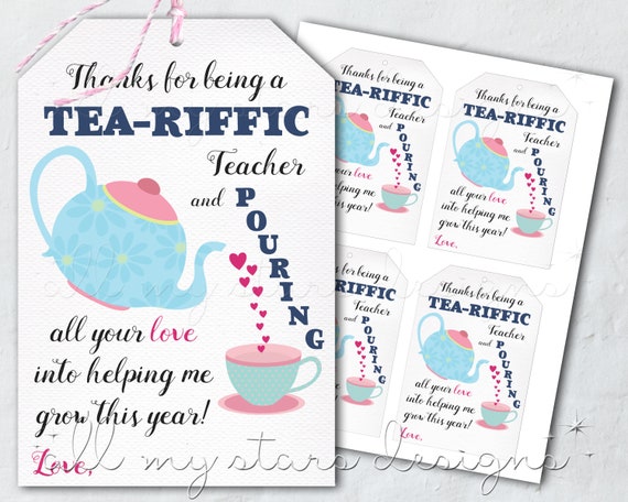 PRINTABLE Thanks for Being a TEA-RIFFIC Teacher and Pouring - Etsy