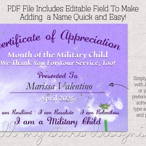 PRINTABLE Month of the Military Child 2024 Certificate of Appreciation ...