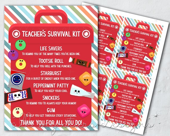 PRINTABLE Teacher s Survival Kit Tag Instant Download Etsy