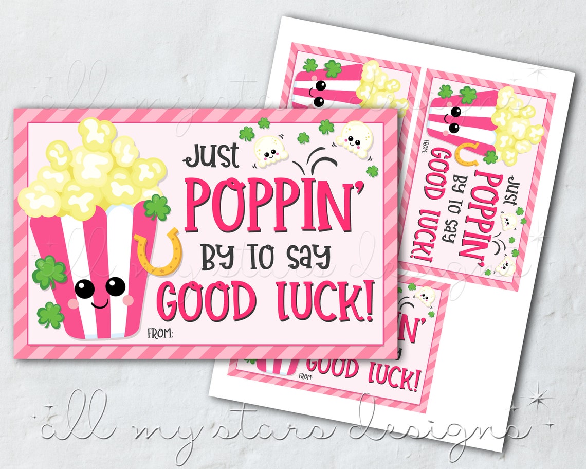 Just POPPIN' by to Say GOOD LUCK Tag Instant Download - Etsy