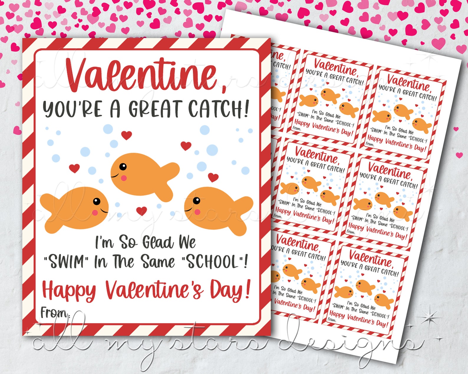 PRINTABLE Valentine, You're a Great Catch I'm so Glad We SWIM in the ...